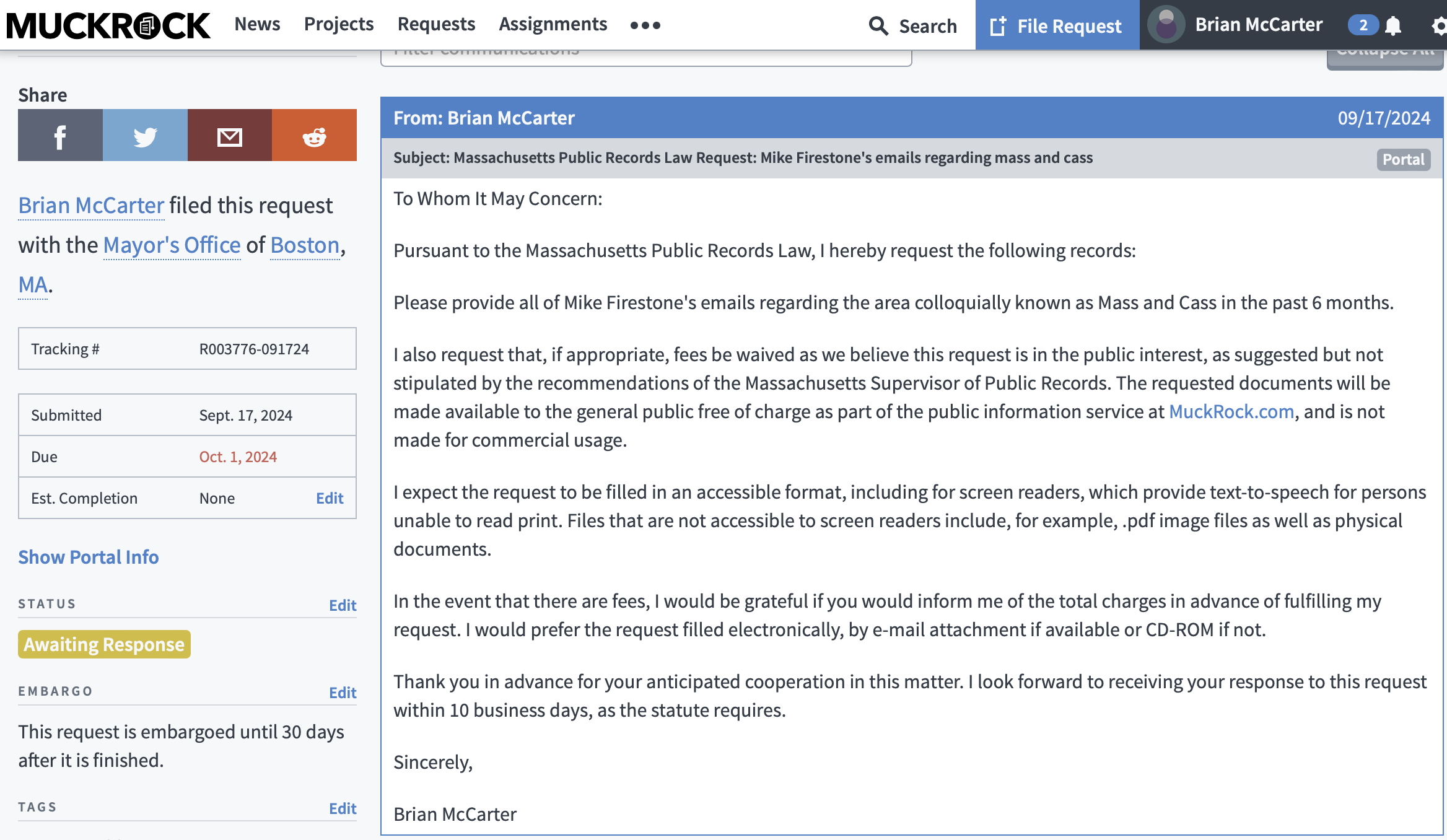 Mike Firestone's emails regarding mass and cass • MuckRock